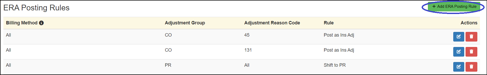 Billing Admin Panel: ERA Posting Rules